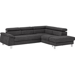 Ecksofa COTTA "Komaris L-Form, B: 249 cm", braun (mud), B:249cm H:72cm T:100cm, Microfaser PRIMABELLE (100% Polyester);Kunstleder SOFTLUX;Feinstruktur (100% Polyester);Kunstleder SOFTLUX/Struktur (100% Polyester);NaturLEDER, Sofas, Ecksofa, mit Kopfteilverstellung, optional Bettfunktion, Bettkasten & Licht
