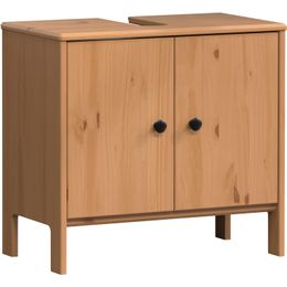 Waschbeckenunterschrank Welltime "Kall", gelb (honigfarben lackiert), B:60cm H:56cm T:33cm, Massivholz, Schränke, Waschtisch aus Kiefer-Massivholz in Weiß oder Braun (honigfarben)