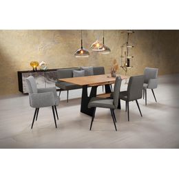 K+w Komfort & Wohnen Essgruppe K+W KOMFORT & WOHNEN "Giacomo I", grau (granit, lightgrau,), Flachgewebe 775 Leder CLOUD, Synchron-Auszug, Länge Esstisch: 160cm,Länge Esstischmaximal: 200cm,Breite/Sitzbreite Bank: 177cm, Sitzmöbel-Sets, 2 Stühle und Bank, 2 Armlehnenstühle Stoff 775, Tisch 160 oder 180 cm