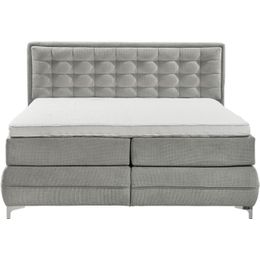 Boxspringbett Musterring "Dubai", grau (d 041 grau), B:197cm L:214cm, Komplettbetten, Boxspringbett, Winkelfu&szlig; in Chrom, 3 H&auml;rtegrade, Kopfteil in Kassettensteppung