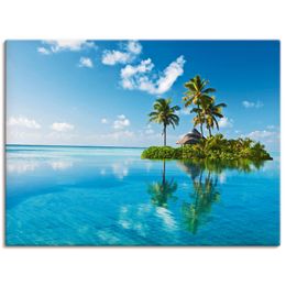Wandbild Artland "Tropisches Paradies - Insel Palmen Meer", blau (farbe bild(er): blau), B:120cm H:90cm, Bilder, als Alubild, Outdoorbild, Leinwandbild, Poster, Wandaufkleber