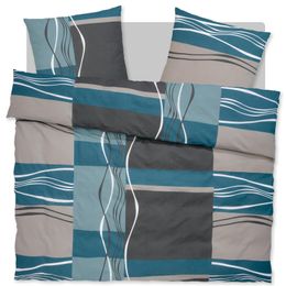Bettwäsche my home "Kelian", blau (petrol, grau), B/L: 200cm x 200cm, 1 Stk., 2 Stk., Linon, B/L: 80cm x 80cm & 80cm x 80cm, 3, Linon, Obermaterial: 100% Baumwolle, Bettwäsche, in verschiedenen Qualitäten, gemusterte Bettwäsche