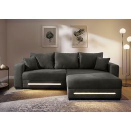 Jockenh&ouml;fer Ecksofa JOCKENH&Ouml;FER GRUPPE "Spotlight XL L-Form, B: 261 cm", grau (dunkelgrau), B:261cm T:90cm, Korpus: 100% Polyester;Kissen: 100% Polyester, Sofas, Ecksofa, mit Bettfunktion, Bettkasten, Licht & 2 Zierkissen, Topseller