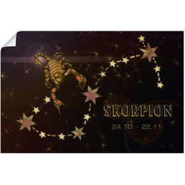 Wandbild Artland "Sternzeichen - Skorpion", gold (farbe bild(er): goldfarben), B:30cm H:20cm T:0,1cm, Papier, Bilder, als Leinwandbild, Poster in verschied. Größen