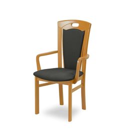 Esszimmerstuhl Home Affaire "FERDI, Armlehnstuhl, Made in Italy, Massivholz", beige (buche, dgrau, buche natur), B:55cm H:100cm T:57cm, Massivholz, Stühle, Bezug Feinstruktur (wasser-und fleckabweisend) oder Struktur