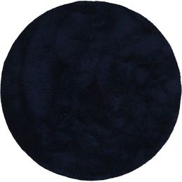 Teppich CarpetFine "Silky", blau, H:20mm Ø:80cm, Mikropolyester, Teppiche, Shaggy, Langflor, uni, besonders weich, handarbeit