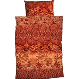 Bettwäsche CASATEX "Suzani", bunt (rubin, orange), B/L: 155cm x 220cm, 1 Stk., 1 Stk., Satin, B/L: 80cm x 80cm, 2 Stk., Satin, Obermaterial: 100% Baumwolle, Bettwäsche, harmonisches Blütendesign