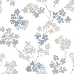 Vliestapete SUPERFRESCO EASY "Bailey - Blumen", blau (blau, grau), B:0,52m L:10m, Vlies, Tapeten, Blau/Grau - 10m x 52cm