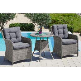 Garten-Essgruppe Konifera "Menorca", grau (hellgrau, grau,), Polyrattan, Sitzmöbel-Sets, Polyrattan, Aluminium, Tischplatte aus 5mm starkem Sicherheitsglas