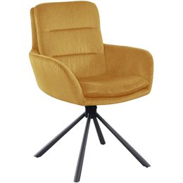 Esszimmerstuhl Salesfever "Pizzo Eleganter Armlehnstuhl", schwarz (gold schwarz, schwarz), B:60cm H:89cm T:64cm, Metall, Nylon, Polyester, Stühle, Cord-Esszimmersessel mit 360 Drehkomfort
