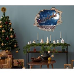 3D-Wandtattoo queence "Rehntiere am Himmel", blau, B:60cm H:50cm T:0,3cm, Vinyl, Wandtattoos, selbstklebender Wandsticker Weihnachten