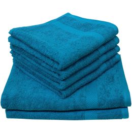 Handtuch Set Dyckhoff "Planet", blau (petrol), 6 Stk., Frottier, Frottier, Obermaterial: 100% Baumwolle, Handtuch-Sets, 4 Handt&uuml;cher (50x100cm), 2 Duscht&uuml;cher (70x140cm)
