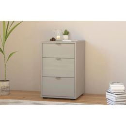 Nachtkonsole Wiemann "Nizza", grau (champagner, dekor, glas champagner), B:40cm H:64cm T:43cm, Floatglas, Holzwerkstoff, Sideboards, vormontiert, mit Soft-Close und Glasfront