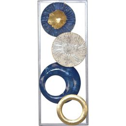 Wanddekoobjekt "Wanddekoration", blau, B:20cm H:50cm T:3cm, Metall, HOFMANN LIVING AND MORE, Wanddekoobjekte, Metalldeko Kreise in blau silber