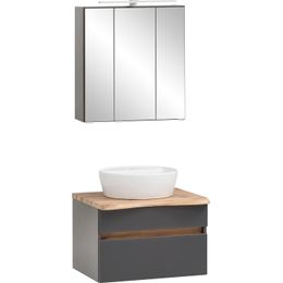 Badmöbel-Set Welltime "Lienz", grau (matt grau), B:60cm H:200cm T:47cm, MDF, Kastenmöbel-Sets