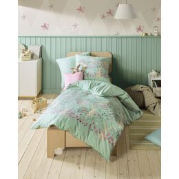 Kinderbettwäsche Kaeppel "Bunnys", grün (jade), B/L: 135cm x 200cm, 1 Stk., 1 Stk., Renforcé, B/L: 80cm x 80cm, 2 Stk., Renforcé, Obermaterial: 100% Baumwolle, Bettwäsche, Mit Hasen