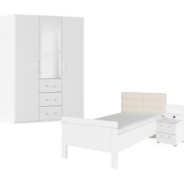Schlafzimmer-Set Rauch "Komplettschlafzimmer Schlafzimmer EVELYN", weiß (alpinweiß), Bett 100x200cm + ohne Matratze, B/H: 100cm x 200cm, Bett 100x200cm, Holzwerkstoff, Schlafzimmermöbel-Sets, Schrank und Bett in 2 Breiten, Nachttisch mit Paneel MADE IN GERMANY