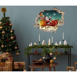 3D-Wandtattoo queence "Weihnachtmann mit Geschenken im Schlitten", rot, B:60cm H:50cm T:0,3cm, Vinyl, Wandtattoos, selbstklebender Wandsticker Weihnachten