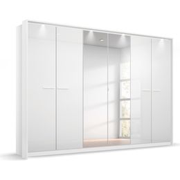 Drehtürenschrank Rauch "Kleiderschrank Schrank Garderobe Wäscheschrank Ankleide OTELI", weiß (weiß, hochglanz weiß), B:275cm H:212cm T:58cm, Holzwerkstoff, Schränke, mit Mittelspiegel und Passepartout optional mit Beleuchtung