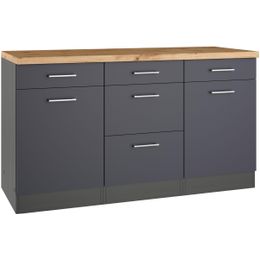 Unterschrank KOCHSTATION "KS-Milan", grau (anthrazit), B:150cm H:86cm T:60cm, Spanplatte, Schränke, Unterschrank 150 cm, matte oder hochglänzende Fronten