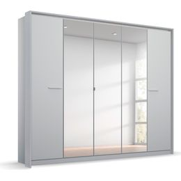 Drehtürenschrank Rauch "Kleiderschrank Schrank Garderobe Wäscheschrank Ankleide OTELI", grau (seidengrau), B:230cm H:212cm T:58cm, Holzwerkstoff, Schränke, mit Mittelspiegel und Passepartout optional mit Beleuchtung