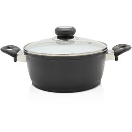 Krüger Fleischtopf KRÜGER "Aluguss Topf mit Glasdeckel Oslo", schwarz, H:11cm Ø:24cm, Töpfe, für Induktions-Kochfelder geeignet
