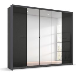 Drehtürenschrank Rauch "Kleiderschrank Schrank Garderobe Wäscheschrank Ankleide OTELI", grau (graumetallic, effektgrau hochglanz), B:230 H:212 T:58, Holzwerkstoff, Schränke, mit Mittelspiegel und Passepartout optional mit Beleuchtung