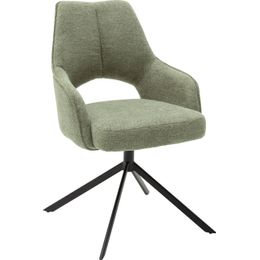 Armlehnstuhl MCA furniture "Bangor", grün (olive, schwarz matt), B:57cm H:89cm T:66cm, Stühle, (2er-Set), drehbar 180, Taschenfederkern, Sitzhöhe ca. 49 cm