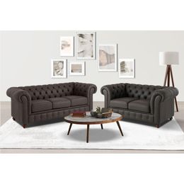 Sitzgruppe Home Affaire "Chesterfield", braun (dunkelbraun), H:74cm T:89cm, Sitzm&ouml;bel-Sets, hochwertige Knopfheftung, bestehend aus 2- und 3-Sitzer