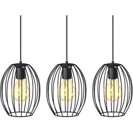 B.K.LICHT Pendelleuchte "BK_PL1461 Retro-Pendellampe, Metall, Schwarz", schwarz, 3, H: 112cm, 1 Stk., Leuchten, E27-Fassung, 3-flammig, ohne Leuchtmittel, L:70cm