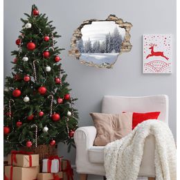 3D-Wandtattoo queence "Tannenlandschaft im Schnee", weiß, B:60cm H:50cm T:0,3cm, Vinyl, Wandtattoos, selbstklebender Wandsticker Weihnachten