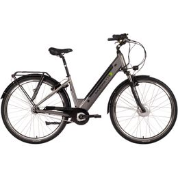 E-Bike SAXONETTE "Comfort Plus 4.0" Gr. 45, silber (silberfarben matt, schwarz), Elektrofahrräder, 45cm, 28 Zoll (71,12cm), Pedelec, Elektrofahrrad für Damen u. Herren