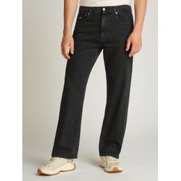 Straight-Jeans Tommy Jeans "Otis Regular Straight", Herren, Gr. 34, Länge 34, schwarz (denim schwarz), Denim/Jeans, Obermaterial: 99% Baumwolle, 1% Elasthan, unifarben, regular fit knöchellang, Jeans, im modischen Schnitt