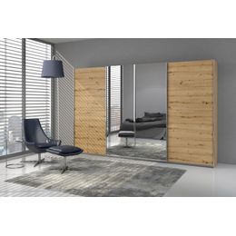 Schwebetürenschrank Rauch "Kleiderschrank Schrank Garderobe Wäscheschrank Ankleide SYNCRONO", braun (eichefarben artisan, spiegel), B:316cm H:211cm T:62cm, Schränke, mit Synchronöffnung