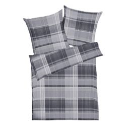 Bettwäsche Kaeppel "Tonight Plaid", grau, B/L: 135cm x 200cm, 1 Stk., 1 Stk., Interlock-Jersey, B/L: 80cm x 80cm, 2 Stk., Interlock-Jersey, Obermaterial: 100% Baumwolle, Bettwäsche