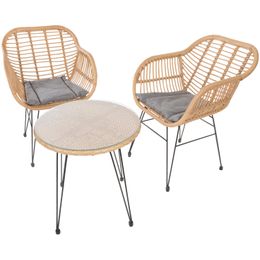 Gartenlounge-Set My Flair, beige (beige, grau, grau), Eisen, Glas, Polyrattan, Sitzmöbel-Sets, 2 Stühle, 1 Tisch
