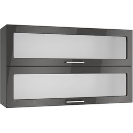 Klapphängeschrank KOCHSTATION "KS-Milan", grau (grau hochglanz), B:100cm H:57cm T:34cm, MDF, Schränke, Klapphängeschrank 100 cm, matte oder hochglänzende Fronten