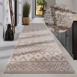 Designteppich ELLE DECORATION "Itinerance", beige, B:80cm H:18mm L:240cm, Polyester, Teppiche, Hochflor, Shaggy, Läufer, weich, Langflor, modern, Hoch Tief Effekt