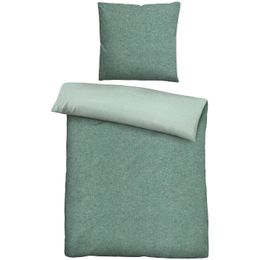 Wendebettwäsche Biberna "Hermal", grün (minze), B/L: 135cm x 200cm, 1 Stk., 1 Stk., Flanell, B/L: 80cm x 80cm, 2 Stk., Flanell, Obermaterial: 100% Baumwolle, Bettwäsche, Flanell in Melangeoptik, Winterbettwäsche, Made in Germany