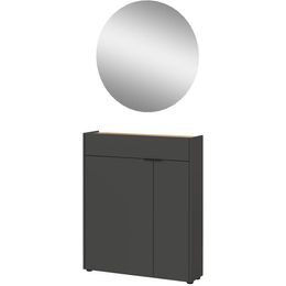 Garderoben-Set Germania "Ameca", grau (graphit, navarra, eiche, nachbildung), B:83cm H:200cm T:22cm, Spanplatte, Kastenmöbel-Sets, Garderoben-Set bestehend aus Mehrzweckschrank und Spiegel