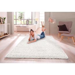 Hochflor-Teppich my home "Viva" Gr. 8, weiß (snow), B:280cm H:45mm L:390cm, Kunstfaser, Teppiche, Uni Farben, einfarbig, besonders weich und kuschelig, Kundenliebling