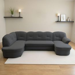 Wohnlandschaft DOMO collection "Flores auch in Leder-Bezug, B/T/H: 293/180/86 cm, U-Form", grau (dunkelgrau), B:293cm H:84cm T:182cm, 100% Polyester, Sofas, wahlweise mit Bettfunktion, wahlweise mit Federkern