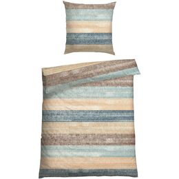 Bettwäsche Schiesser "Emilia aus weicher Baumwolle und texturierten Streifen", blau (petrol), B/L: 155cm x 220cm, 1 Stk., 1 Stk., Renforcé, B/L:, 2 Stk., Renforcé, Obermaterial: 100% Baumwolle, Bettwäsche, MADE IN GREEN by OEKO-TEX