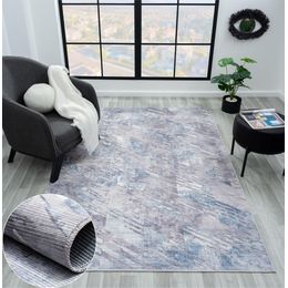 Teppich "Remy, LAGERRÄUMUNG", blau (grau,blau), B:160cm H:10mm L:230cm, Polyester, MyFlair MÖBEL & ACCESSOIRES, Teppiche, bedruckt, modernes Design, In- & Outdoor geeignet, waschbar