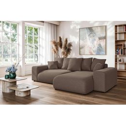 Ecksofa Home Affaire "LAKESIDE mit Bettfunktion und Bettkasten, B/T/H 257/166/84 cm", braun, B:256,5cm H:84cm T:166cm, 100% Polyester, Sofas, Ecksofa, L-Form, Recamiere beidseitig montierbar, mit Wellenunterfederung, Topseller
