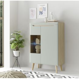 Vitrine Inosign "Torge, Hochschrank, Glasvitrine, Standvitrine, Vitrinenschrank", grün (pistazie), B:90cm H:134cm T:40cm, FSC-zertifizierter Holzwerkstoff, Schränke, in drei verschiedenen Farben verfügbar, Glastür & -boden, 90 cm breit