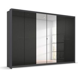 Drehtürenschrank Rauch "Kleiderschrank Schrank Garderobe Wäscheschrank Ankleide OTELI", grau (graumetallic, effektgrau hochglanz), B:275cm H:212cm T:58cm, Holzwerkstoff, Schränke, mit Mittelspiegel und Passepartout optional mit Beleuchtung