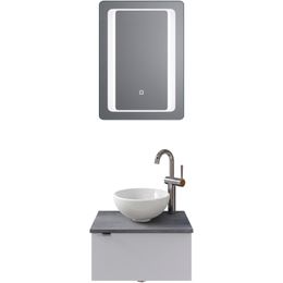 Badmöbel-Set SAPHIR "Serie 6915", weiß (schneeweiß glanz, oxid dunkelgrau), B:51cm H:200cm T:35cm, Kastenmöbel-Sets, Gäste-Bad, 51 cm breit, mit LED-Spiegel und 1 Tür