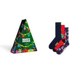 Langsocken Happy Socks, Damen, Gr. 36 (40), bunt (blau bunt), Baumwolle, Elasthan, Polyamid, uni und gemustert, Socken, mit festlichen Motiven