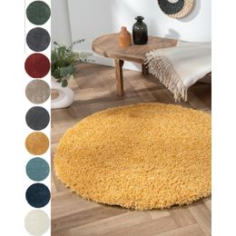 Hochflor-Teppich "My Shaggy", gold (goldgelb), B:150 H:37mm L:150 Ø:150cm, Polypropylen (PP), MyFlair MÖBEL & ACCESSOIRES, Teppiche, Shaggy, Uni Farben, leicht glänzend, Microfaser, extra flauschig